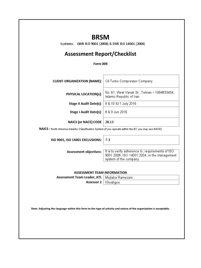 BRSM Form 009 Qmsems Otc | PDF | Audit | Risk