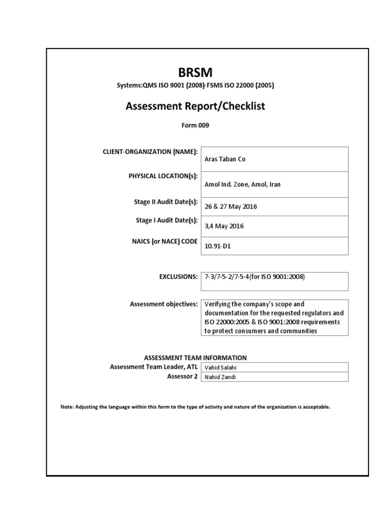 BRSM Form 009 Qms Fsms - Ar | PDF | Verification And Validation | Food ...