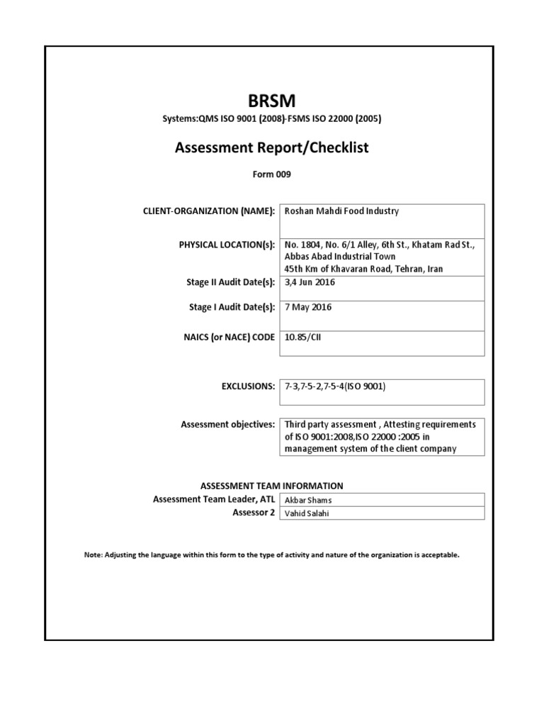 BRSM Form 009 Qms Fsms RM | PDF | Verification And Validation | Food Safety