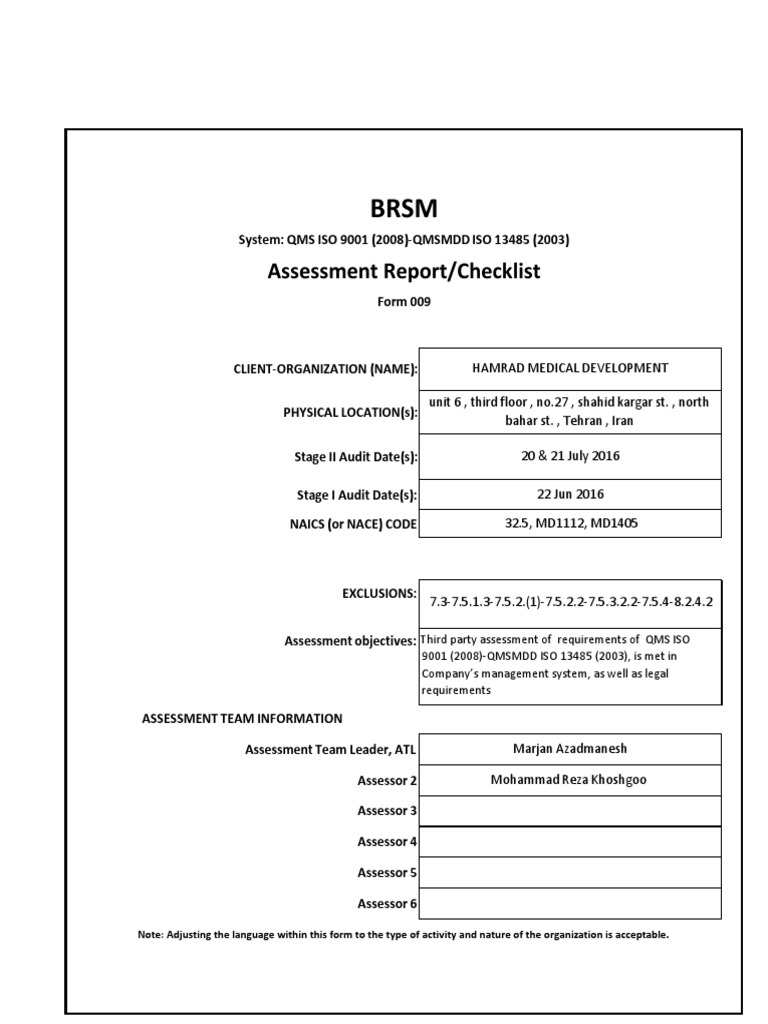 BRSM Form 009 - QMS MDD HMD | PDF | Calibration | Verification And ...