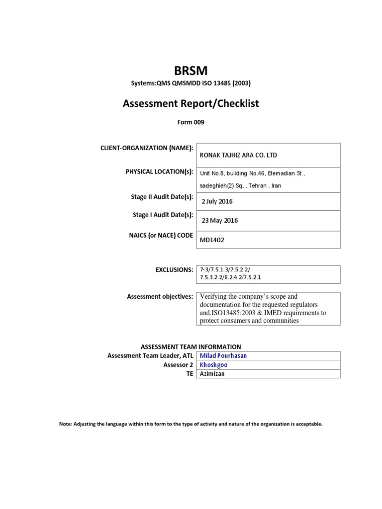 BRSM Form 009 Qms MDD Rta | PDF | Risk Management | Verification And ...