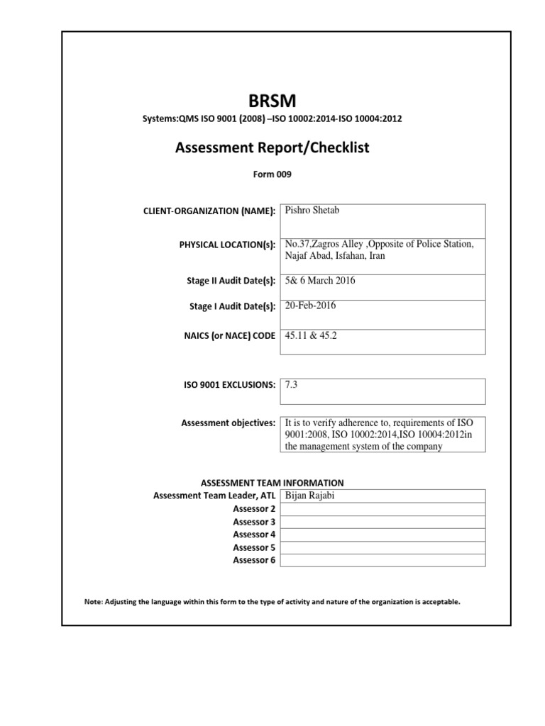 BRSM Form 009 Qms Ps | PDF | Iso 9000 | Evaluation