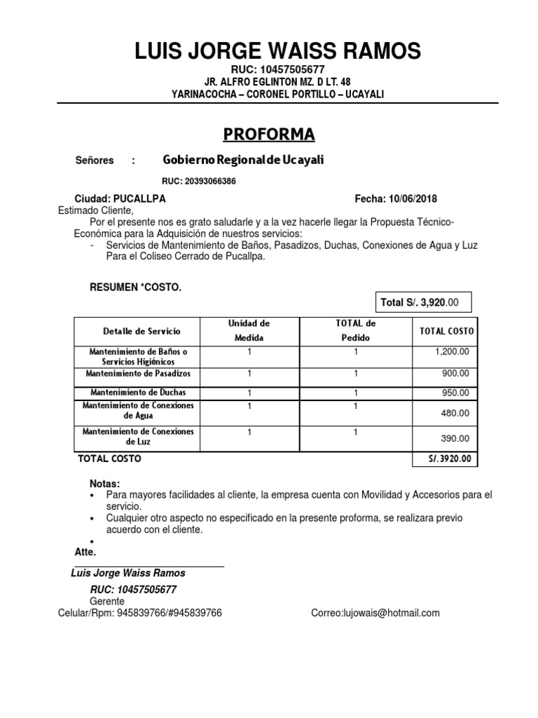 Proforma para Alimentos | PDF | Business