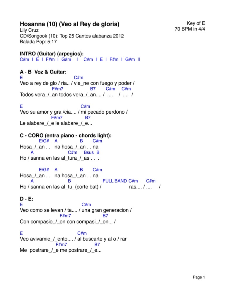 Hosanna-Veo Al Rey de Gloria | PDF | Música grabada | Canciones