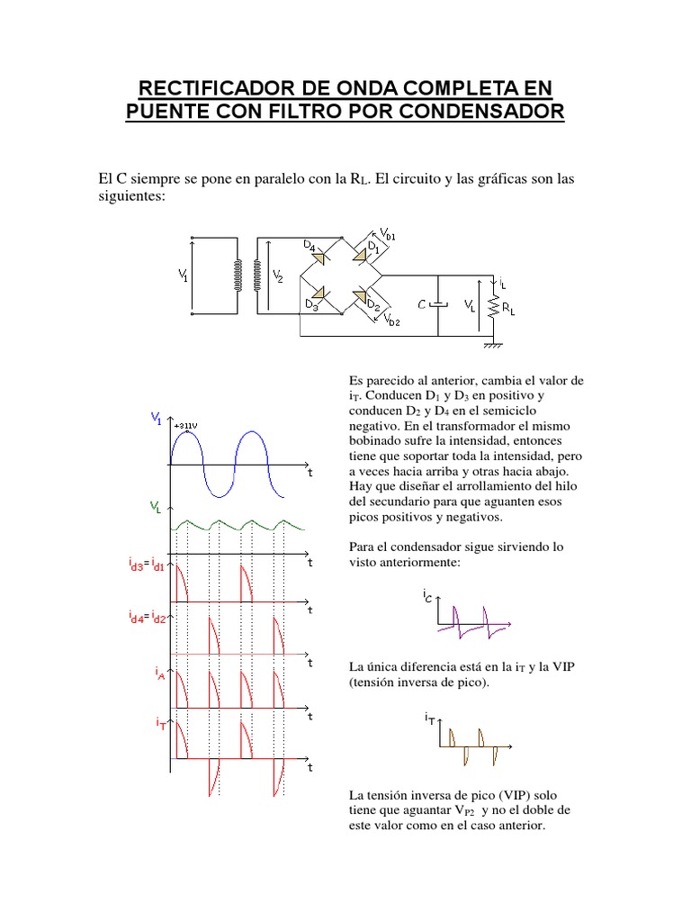 Rectificador de Onda Completa en Puente Con Filtro Por Condensador | PDF | Rectificador ...