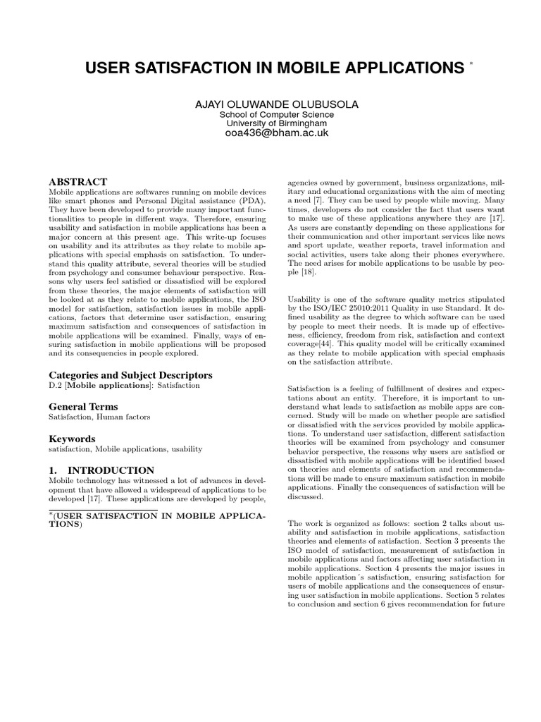 User Satisfaction in Mobile Applications | PDF | Usability | Mobile App