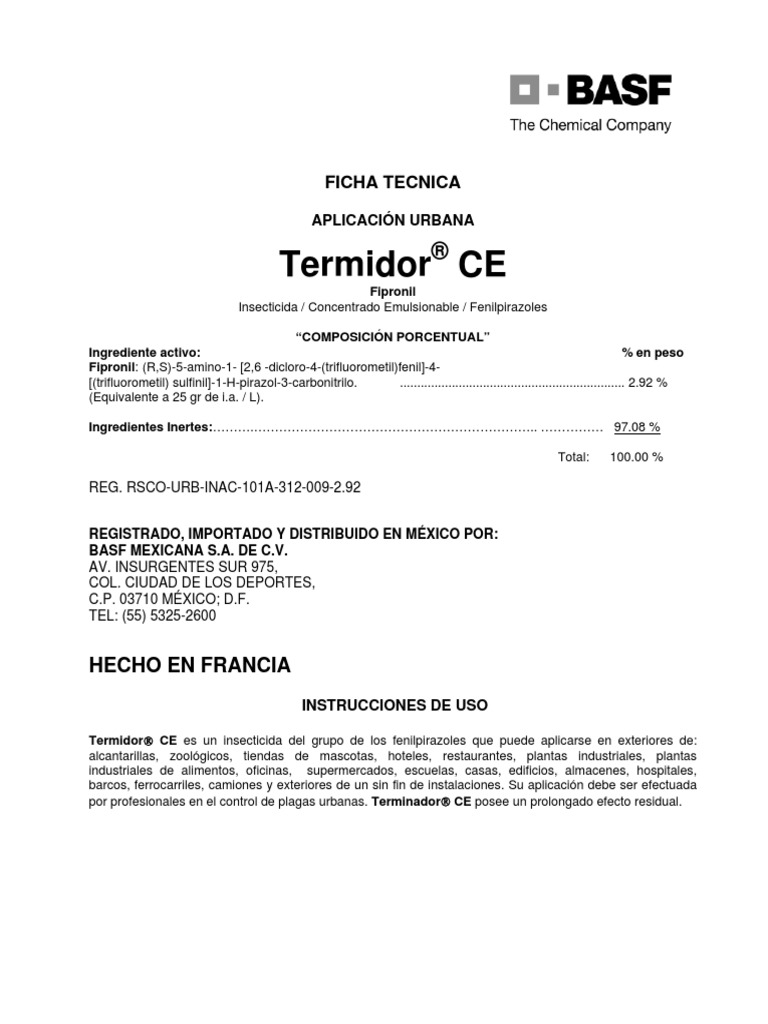 Termidor Ficha Técnica | PDF | Hormiga | Fundación (Ingeniería)