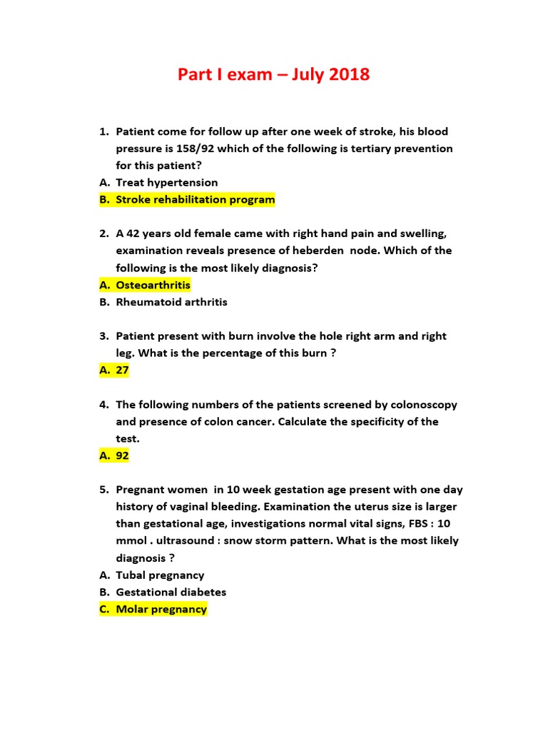 Part I Exam - 2018 | PDF | Pregnancy | Rtt