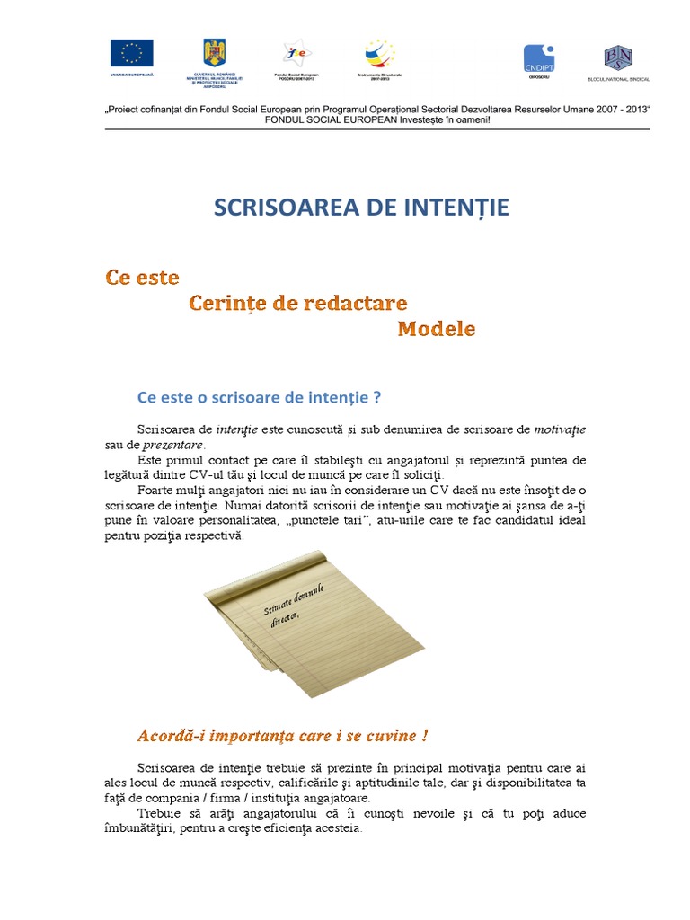 Scrisoarea de Intentie Reguli Si Modele | PDF