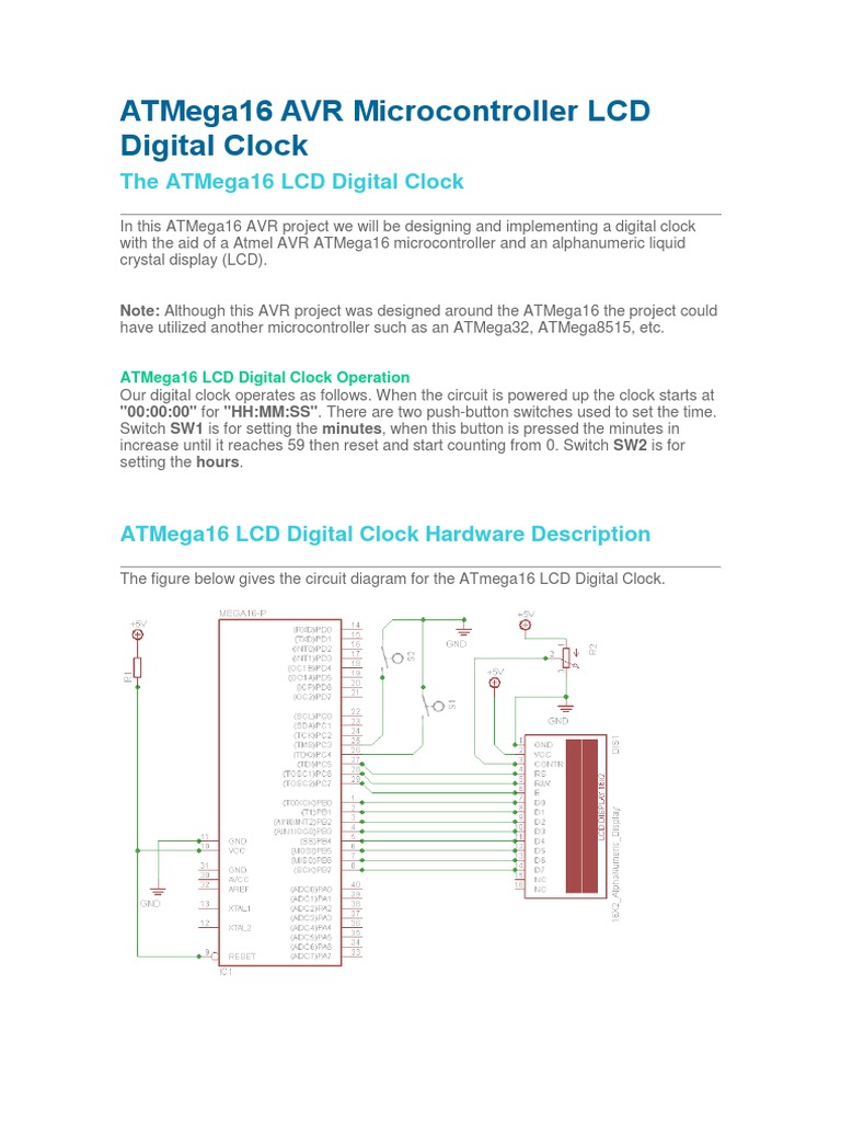 ATMega16 AVR Microcontroller LCD Digital Clock | PDF | Clock | Digital Electronics