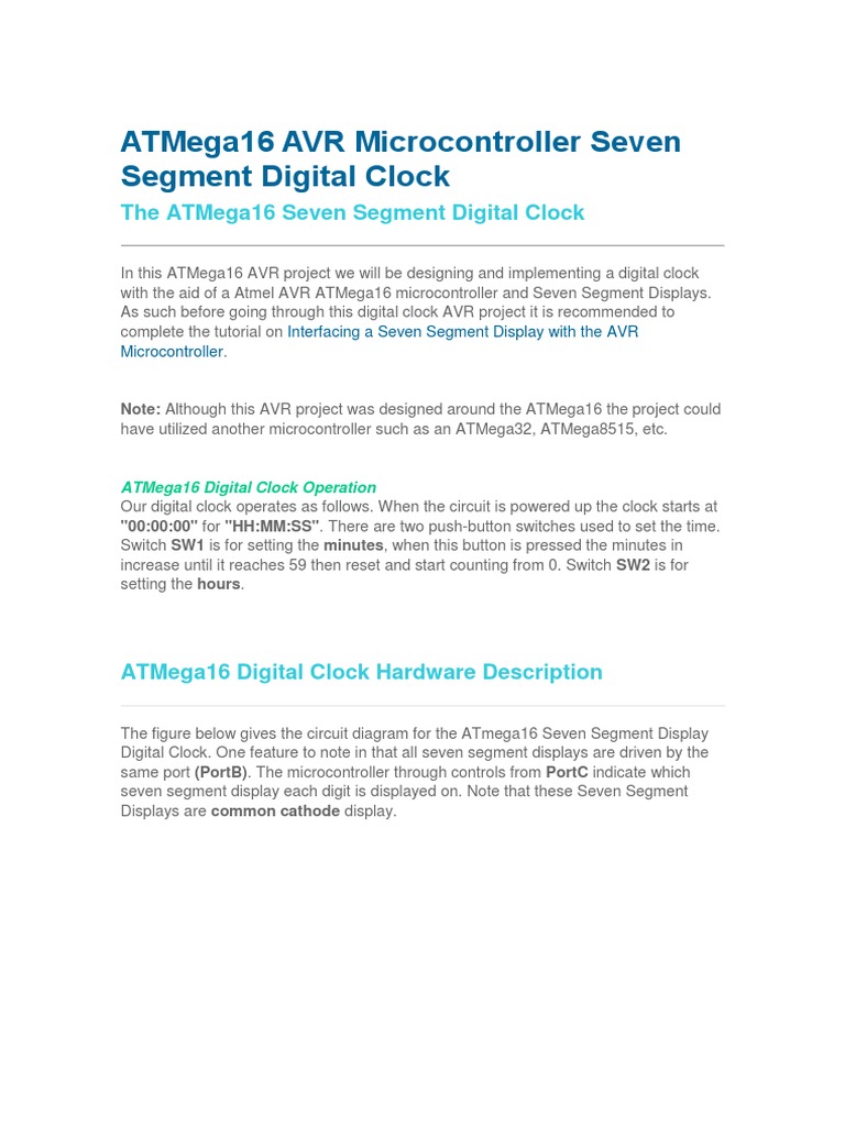 ATMega16 AVR Microcontroller Seven Segment Digital Clock | PDF | Clock | Microcontroller