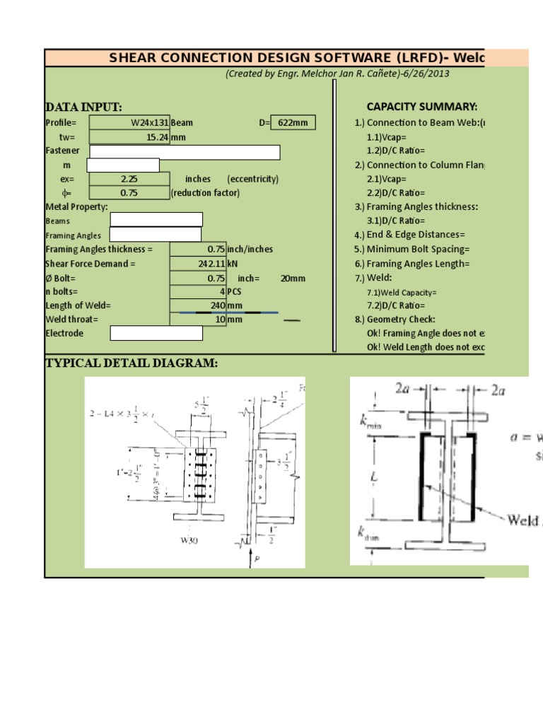 Shear Connection Design Software Guide | PDF | Screw | Welding