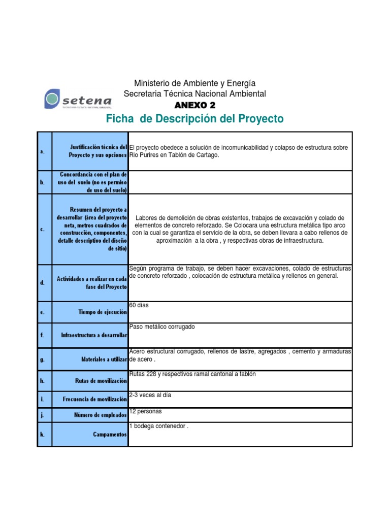 Formulario D1 SETENA Version Oficial Envio 16jun | PDF
