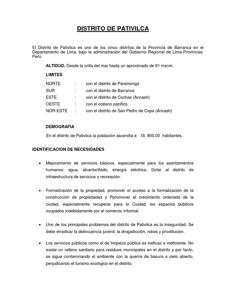 Distrito de Pativilca | PDF | Residuos | Agua