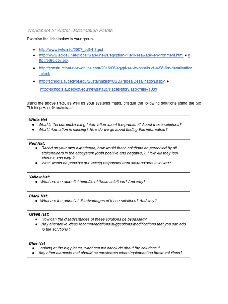 Worksheet 2 - Water Desalination Plants PDF | PDF