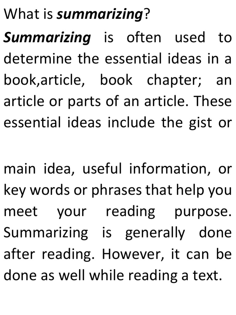 What Is Summarizing | PDF | Books | Word