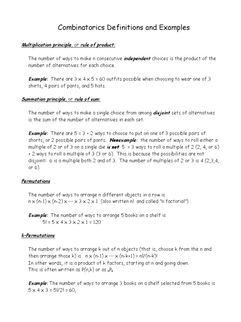 Combinatorics Principles and Examples | PDF | Fraction (Mathematics ...