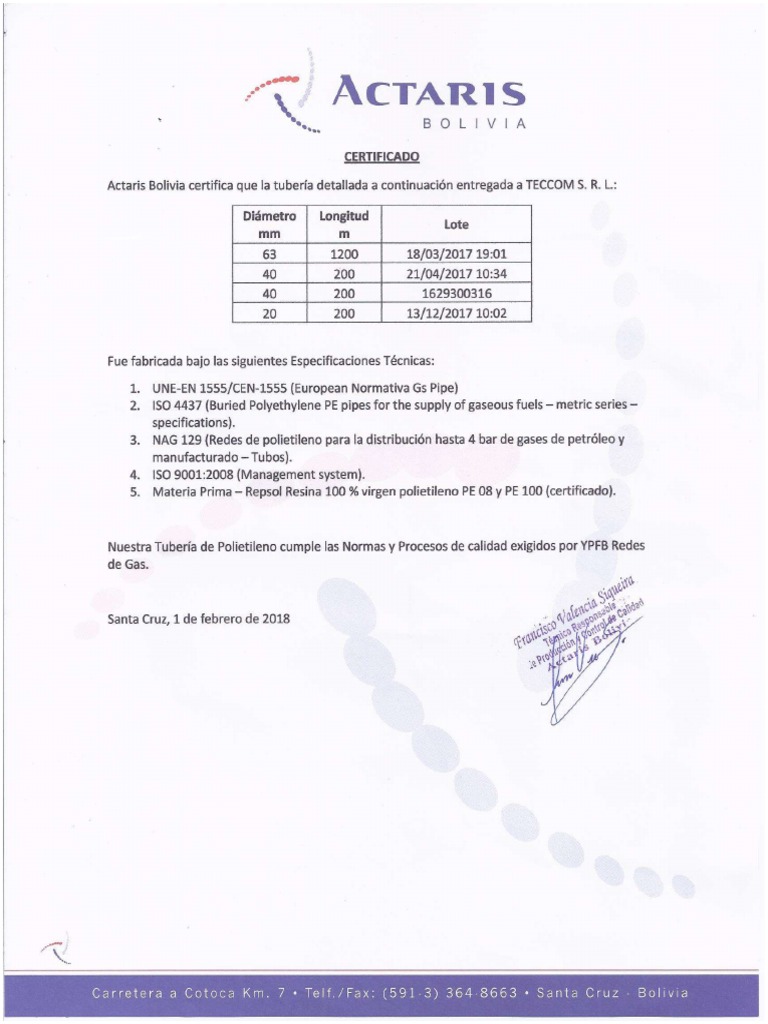 Certificado Actaris PDF | PDF