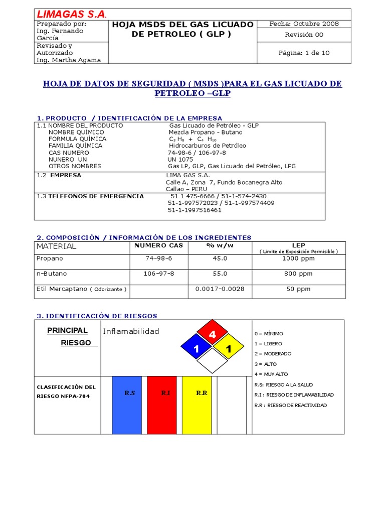 Hoja Msds Del GLP | PDF | Gas de petróleo licuado | Agua