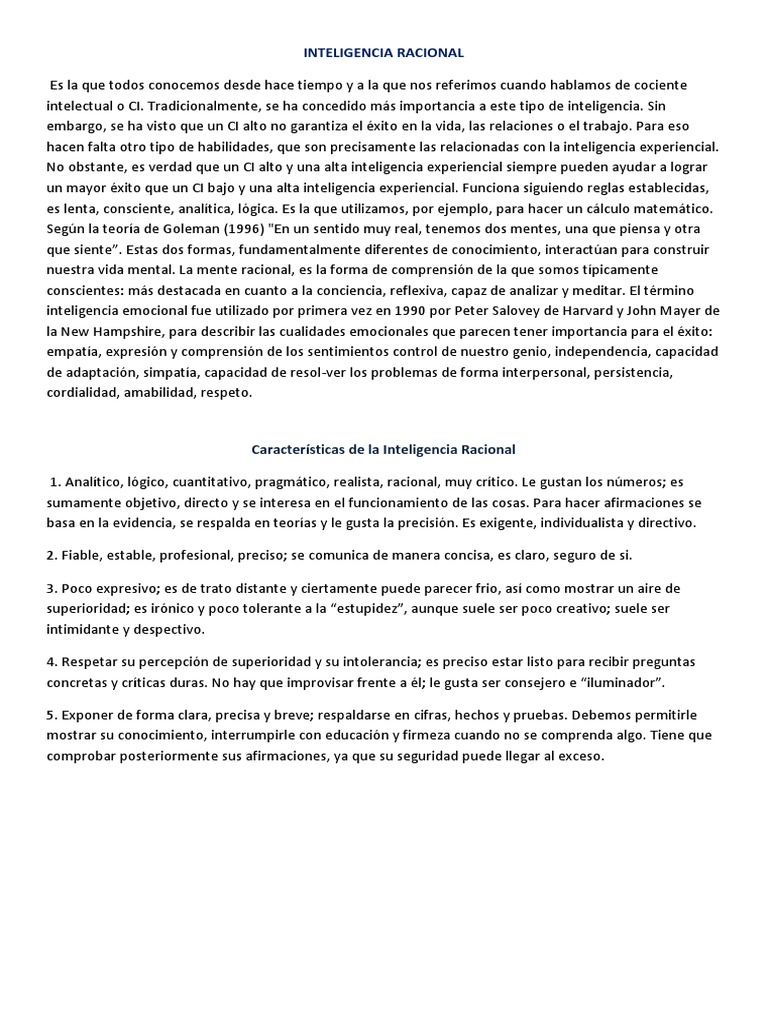 Inteligencia Racional | PDF | Inteligencia | Cociente de inteligencia