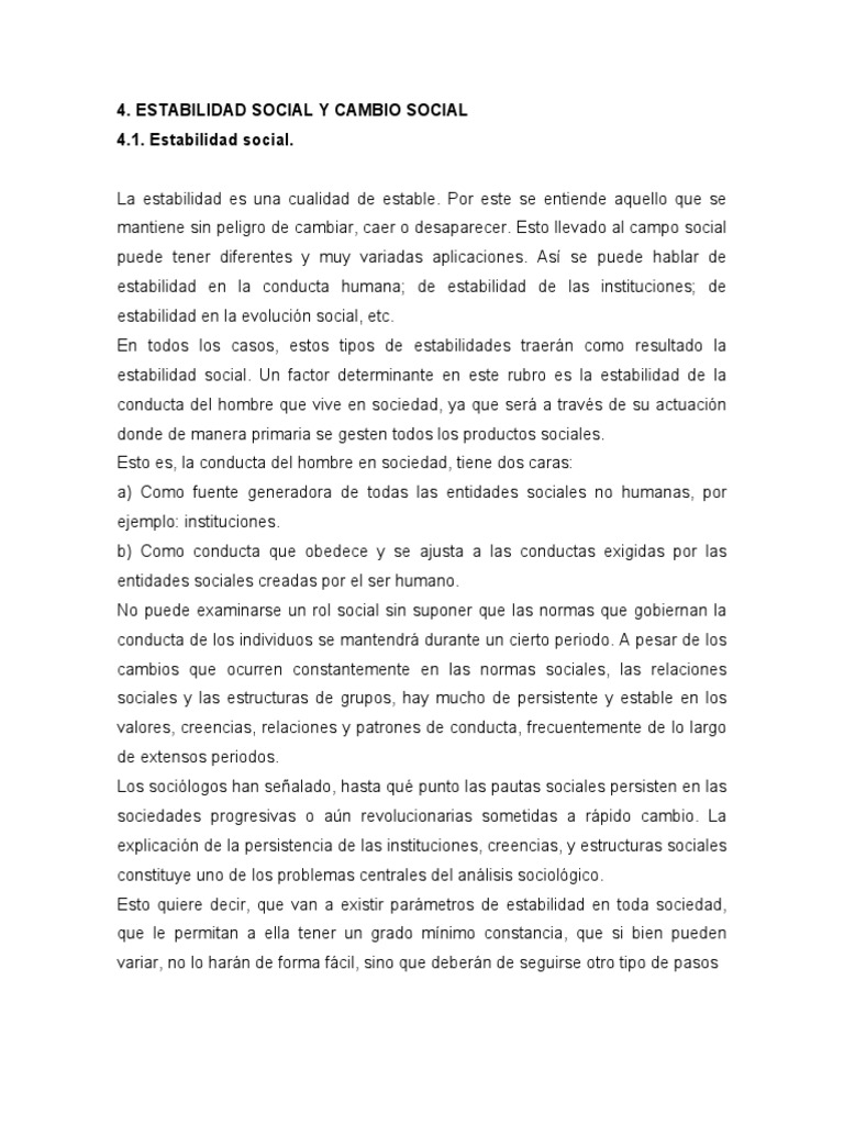 Estabilidad y Cambio Social: Conceptos Clave | PDF | Sociedad ...