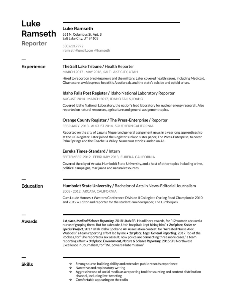 Luke Ramseth Resume | PDF | Journalism