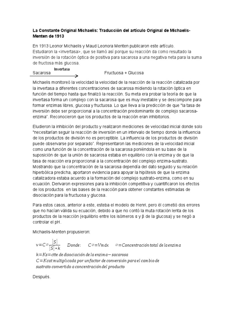Michaelis Menten | PDF | Enzima | La cinética de enzimas