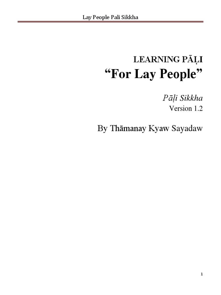 Pali For Lay People | PDF | Gautama Buddha | Verb