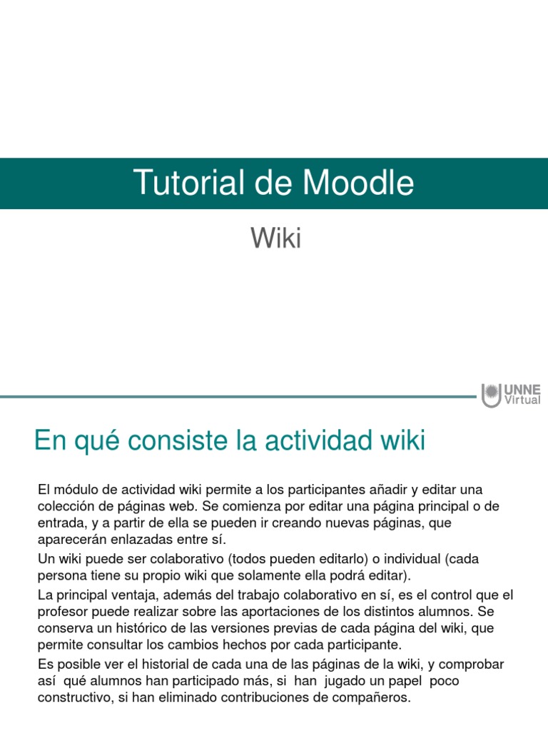 Tutorial Herramienta Wiki en Moodle | PDF | Wiki | Moodle