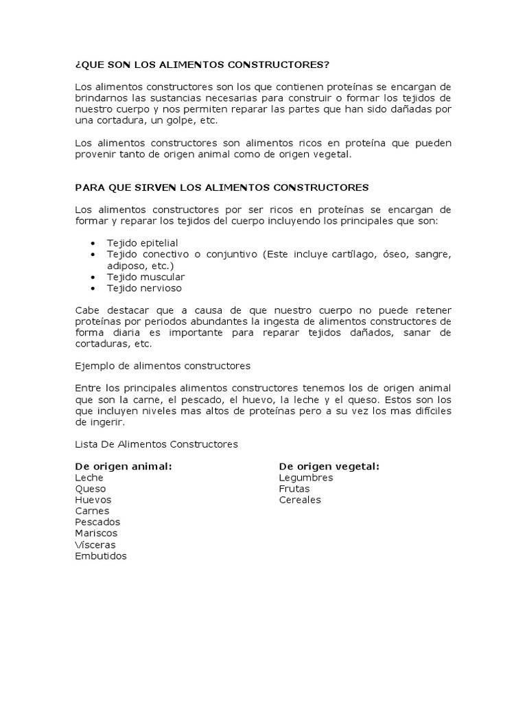 Alimentos Constructores y su Función | PDF | Salud y bienestar