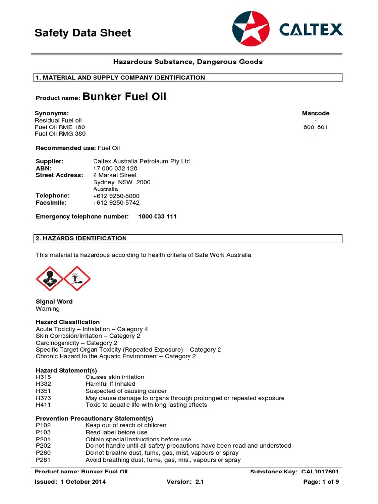 Bunker Fuel Oil-Sds | Dangerous Goods | Toxicity