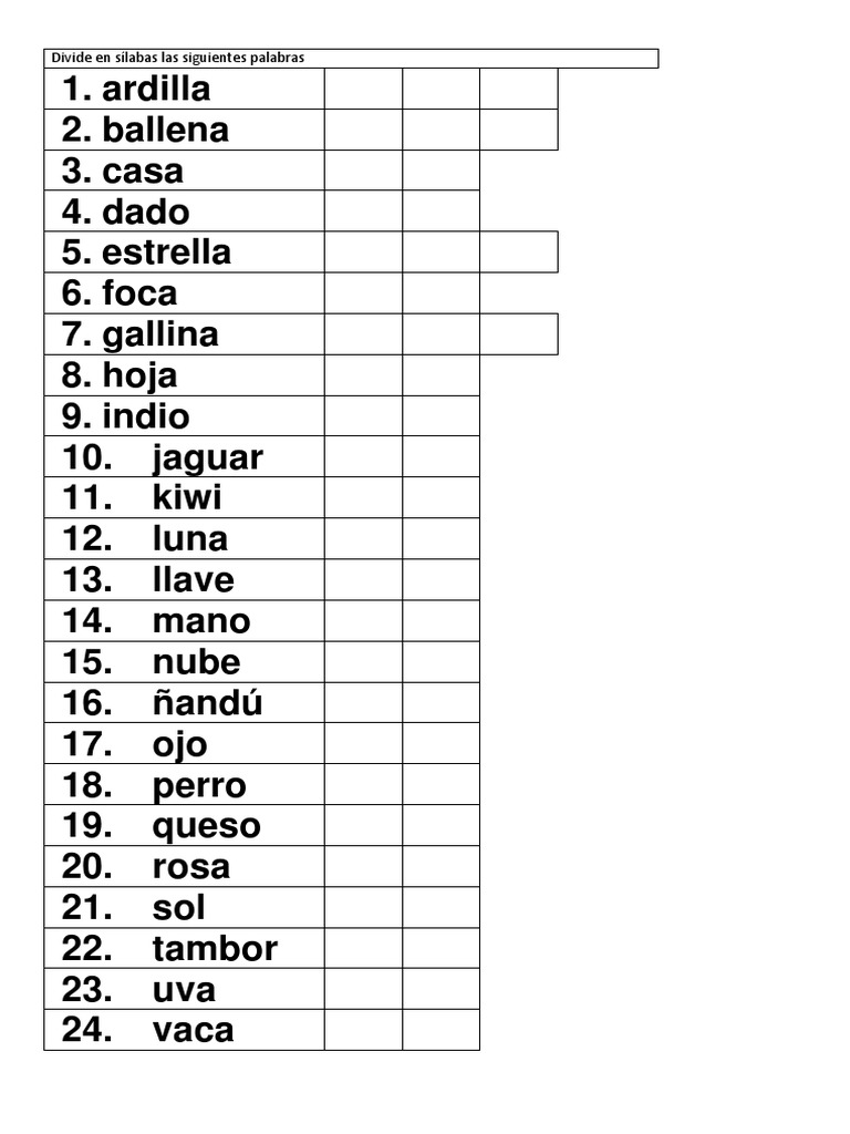 Divide en Sílabas Las Siguientes Palabras | PDF