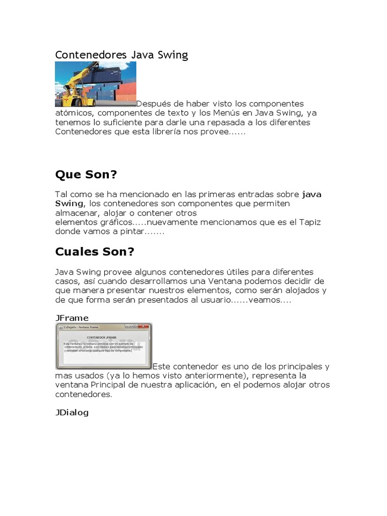 001 Contenedores Java Swing | PDF | Ventana (informática) | Java (lenguaje de programación)