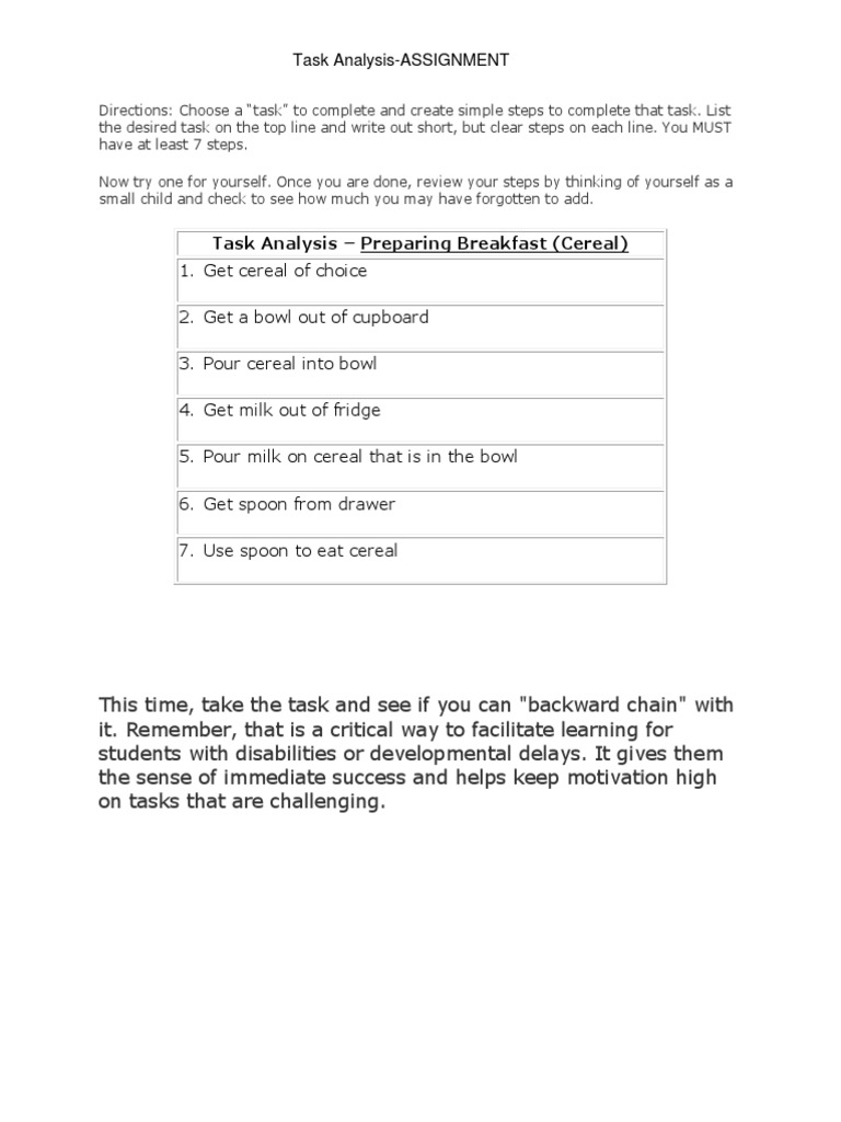 Task Analysis Assignment | PDF