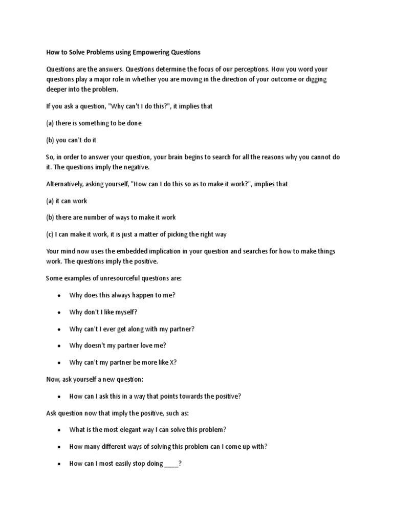 How To Solve Problems Using Empowering Questions | PDF | Question ...