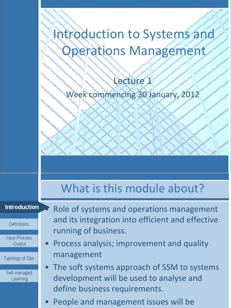 L 01 Introduction To Systems and Operations Management | PDF | System ...