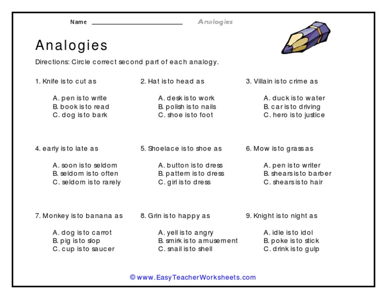 Analogies: Directions: Circle Correct Second Part of Each Analogy | PDF