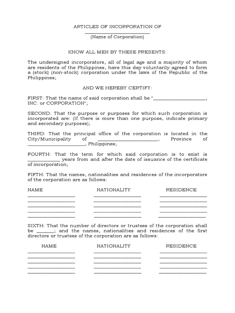 Aoi Sample Form | PDF | Corporations | Notary Public