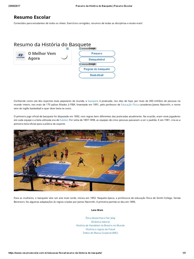 Resumo Da História Do Basquete _ Resumo Escolar | PDF | Esportes ...