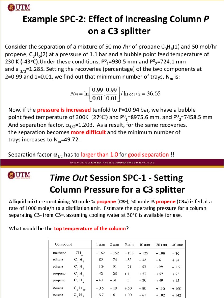 on a C3 splitter: Example SPC-2: Effect of Increasing Column P ...