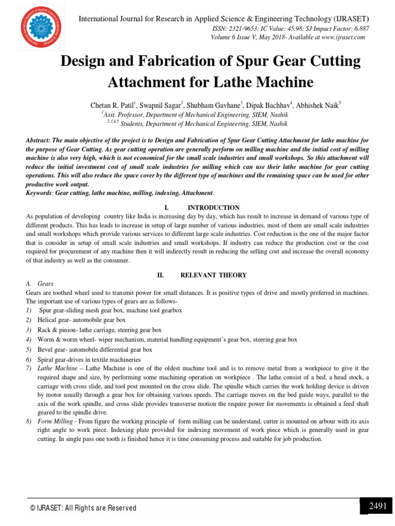 Design And Fabrication Of Spur Gear Cutting Attachment For Lathe