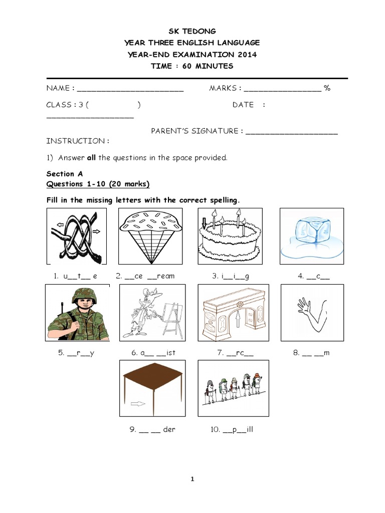 SK Tedong Year Three English Language Year-End Examination 2014 Time ...