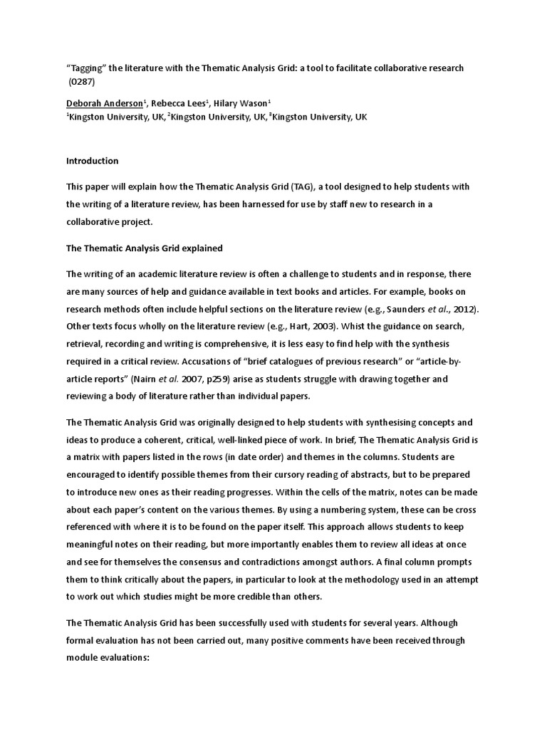 The Thematic Analysis Grid Explained | PDF | Academic Publishing ...