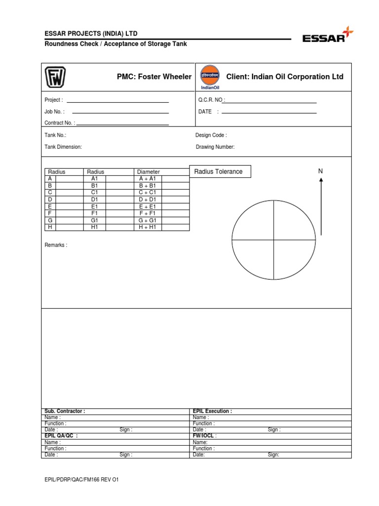Roundness Check Accetance of Storage Tank - Tier | PDF