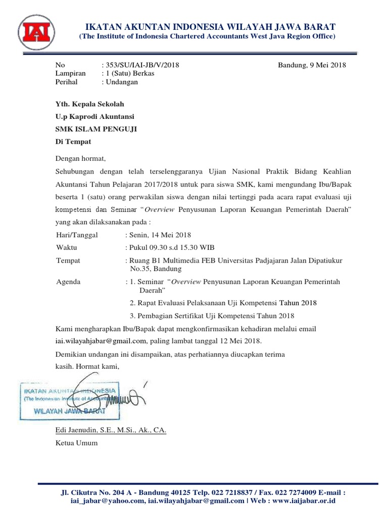 Surat Undangan Rapat Evaluasi Ujikom SMK ISLAM PENGUJI | PDF