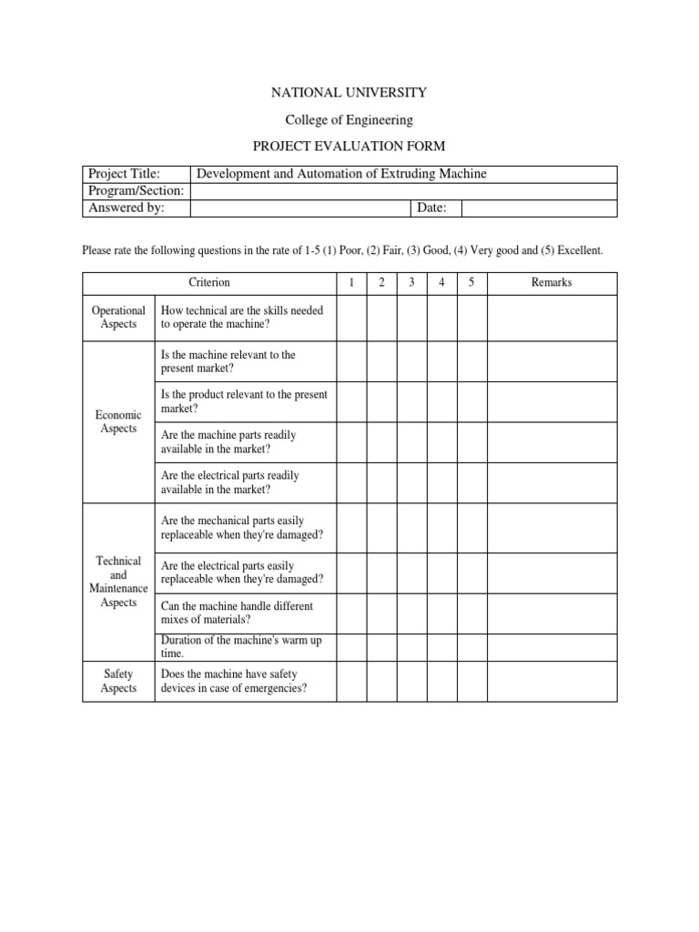 Extruding Machine Project Evaluation Form | PDF | Business | Technology ...