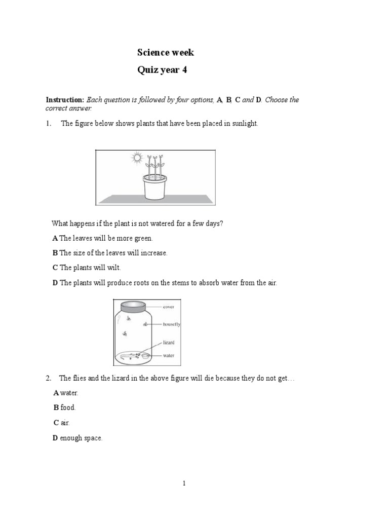 Quiz For Science Week | PDF