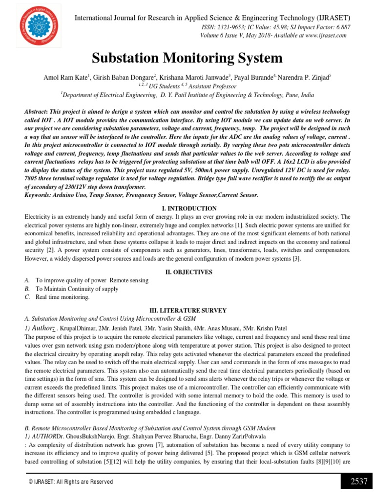 Substation Monitoring System | PDF | Electrical Substation | Electric ...