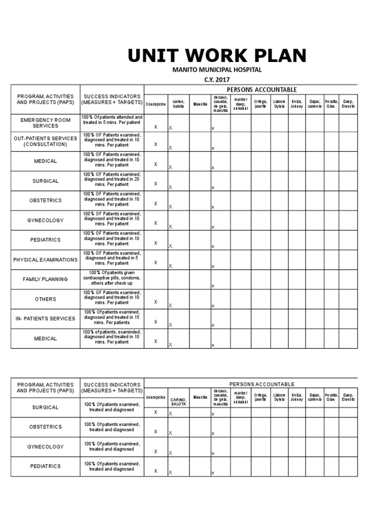 Unit Work Plan!!! | PDF | Medical Prescription | Medical Specialties