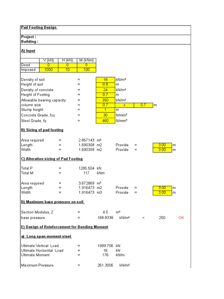 Pad Footing Design Calculations | PDF | Column | Civil Engineering